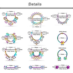 Yaalozei 14G Nipple Rings Piercing Jewelry for Women 316L Stainless Surgical Steel Nipple Tongue Nipplerings ring Bar Barbell Piercing jewelry Stud Hoops Purple Colorful Rainbow Shining Cute 14mm