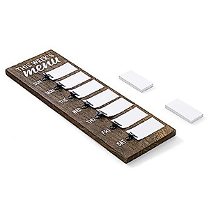 Dahey Menu Board for Kitchen Weekly Meal Planner Rustic Wood Board with Clips, Farmhouse Signs Wall Decor, Chalkboard Display Fridge Decor, Brown, Small