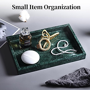 YMXYJM 100% Natural Marble Tray for Bathroom, Genuine Marble Stone Vanity Tray, Luxury Storage Trays for Kitchen, Vanity, Home Decor, Dresser, Non-Resin/Non-Ceramic, 12"x 8"x 1.2", Dark Green