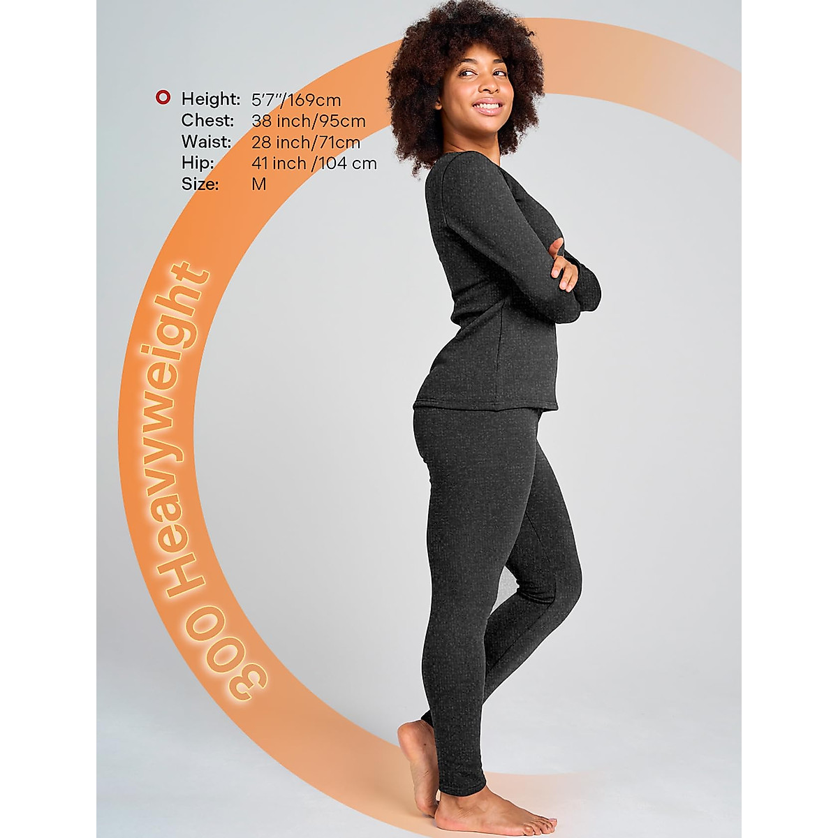 LAPASA Women's Thermal Underwear Set Fleece Lined Long Johns Top Shirt & Bottom Soft Base Layer Thermoflux 300 Extra Warm Heavyweight Cold Weather L44 Medium Dark Heather Gray