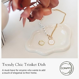 CCINPPY Ceramic Jewelry Tray Trinket Dish, Decorative Cloud Vanity Key Tray for Women, Ring Holder Dish, Cute White Jewelry Plate Bowl Room Decor Aesthetic, Birthday Mother's Day Christmas Gift