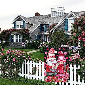 Valentines Day Garden Flag, Garden Flags for Outside 12x18 Double Sided Yard Flags Gnome Valentines Garden Flag Outdoor Holiday Garden Flag Funny Burlap Valentine Lawn Flags Seasonal Decor