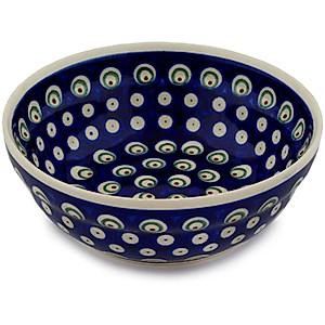 Polish Pottery 6½-inch Bowl (Peacock Eyes Theme) + Certificate of Authenticity