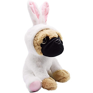 CASAGOOD Pug Dog Stuffed Animal in White Bunny Rabbit Costume Adorable Plushies Pug Wearing Bunny Rabbit Outfit Plush Toys as Great Gift for Kids Stuffed Puppy Animals 12 Inch
