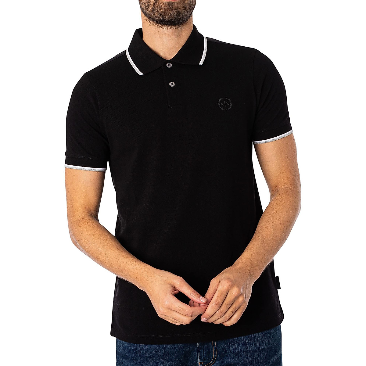 A|X Armani Exchange Men's Short Sleeve Jersey Knit Polo, Black, XL