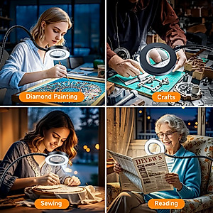 Magnifying Glass with Light 5X, 9w Clip on Light, 48 LED Desk Lamp wtih Clamp Light, 3 Modes Dimmable Magnifying Lamp, LED Desk Light, Clamp Lamp, Clip on Lamps for Bed Desk Work Crafts Workbench