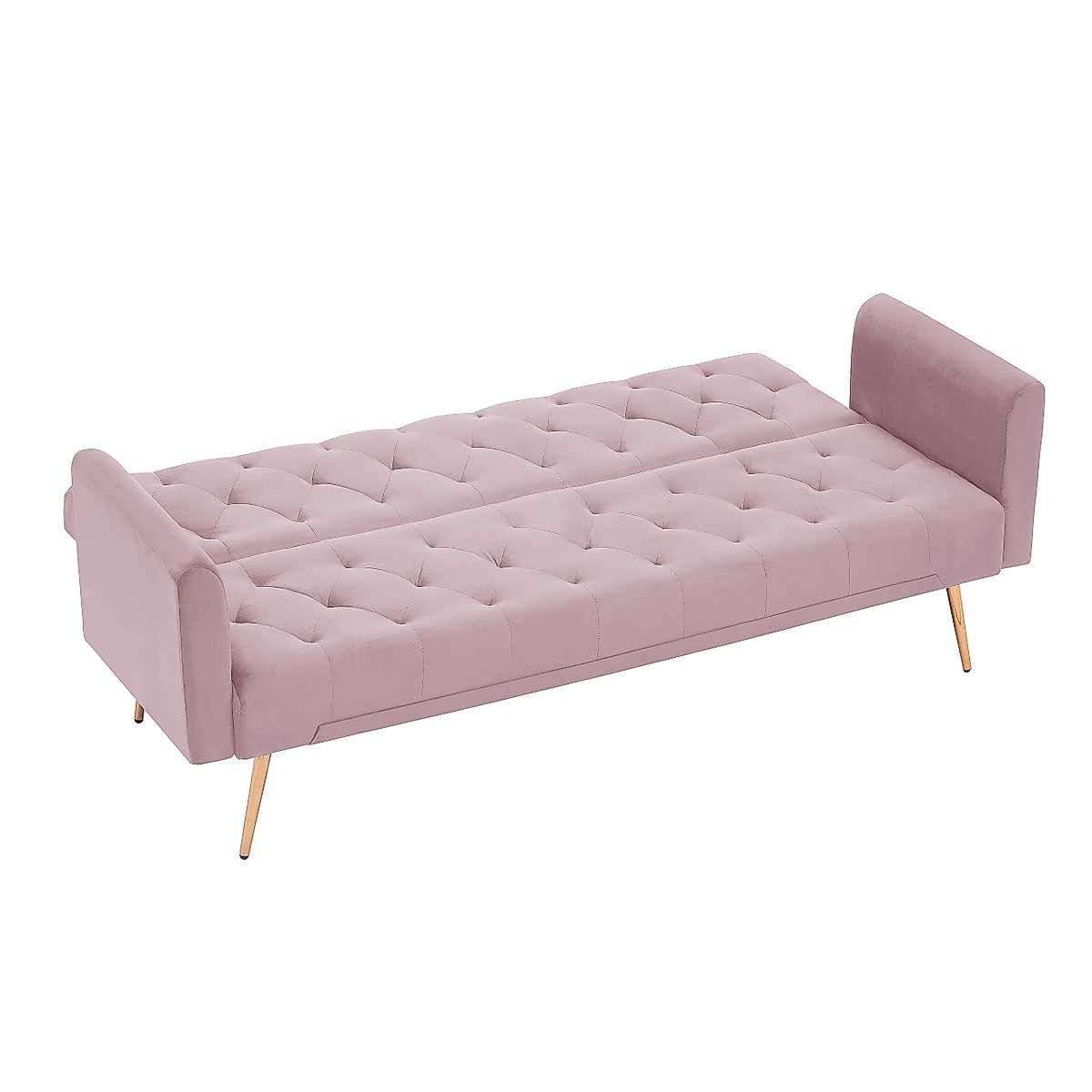Eafurn Comfy Velvet Upholstered Futon Foldable Daybed Bed for Sleep Overs, Convertible Sleeper Loveseat with 2 Pillows, 71" Tufted Sofa & Couches with Golden Metal Legs for Compact Living Space, Pink