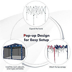 Tangkula 10x10 ft Pop-Up Canopy Tent, Outdoor Canopy Tent with Carry Bag, Waterproof Screen House Room Tent with Netting for Camping, Backyard, Wedding, American Flag Printing
