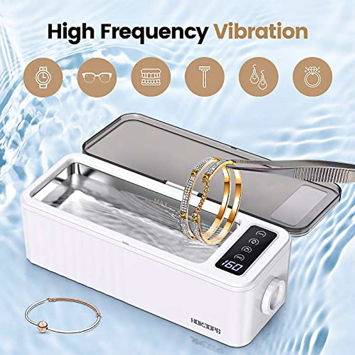 HDKJDPG Best Jewelry Ultrasonic Cleaner Mini Portable 𝟰𝟱𝟬𝟬𝟬𝗛𝗭 𝟯𝟲𝟬° for Ring Glasses with Digital 𝟰𝟱𝟬𝗠𝗟