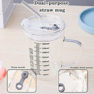 ZRAGEK Straw Cup Glass Mug with Straw and Spoon, Breakfast Scale Coffee Cup, Thickened High Borosilicate Glass Cup, 17.6oz Large Capacity, Microwave Safe(Black,17.6Oz)