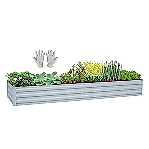SONFILY Planter Raised Beds Raised Garden Bed for Gardening Garden Boxes Outdoor Metal Raised Garden Beds Galvanized Outdoor,8x2x1 Galvanized Grey