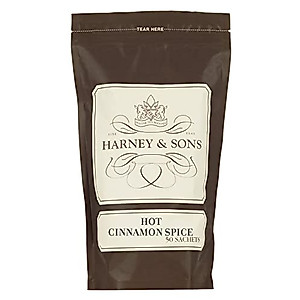 Harney and Sons Hot Cinnamon Spice, Bag of 50 Sachets, Black Tea w/ Orange Pieces and Cloves (Pack of 1) (Packaging may vary)