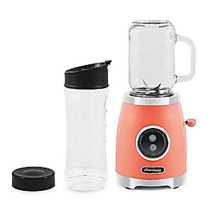 Americana EPB399C BPA Free Glass Blending Jar and Tritan Sports Bottle Blend Personal Smoothie, Crush Ice, Shakes, Keto Protein Blender, 2 Cups, 300 Watts, Coral
