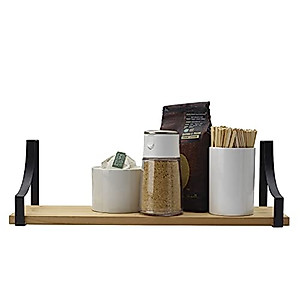 MELANNCO Floating Wall, Wood and Curve Metal Shelves, for Bedroom, Living Room, Kitchen, Nursery, Set of 3, Natural