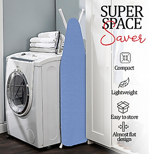 Tidy Zebra Compact Ironing Board Full Size MADE IN THE USA – 4 LEG Extra Durable & Sturdy Ironing Boards with Thick Iron Board Cover – Foldable Ironing Board for Easy Storage Height Adjustable (13x53)