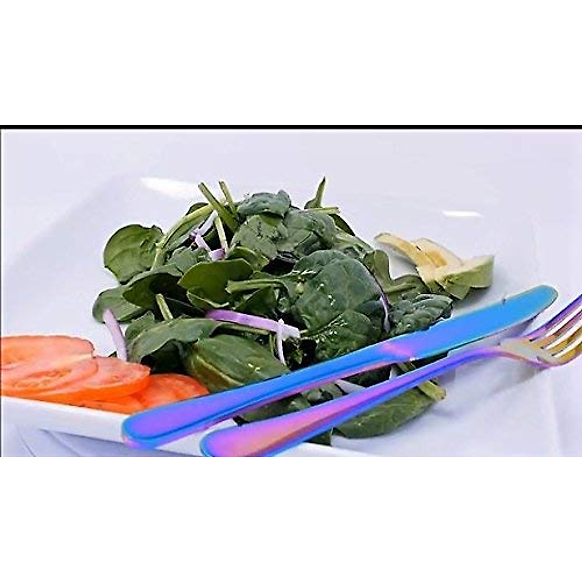 Lightahead 16pcs Rainbow colored Iridescent Stainless Steel Flatware Tableware Cutlery Set in attractive Black Gift Box (Multicolored)