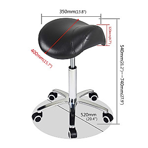 Saddle Stool Rolling Chair for Medical Massage Salon Kitchen Spa Drafting,Adjustable Hydraulic Stool with Wheels (Without Backrest, Black)