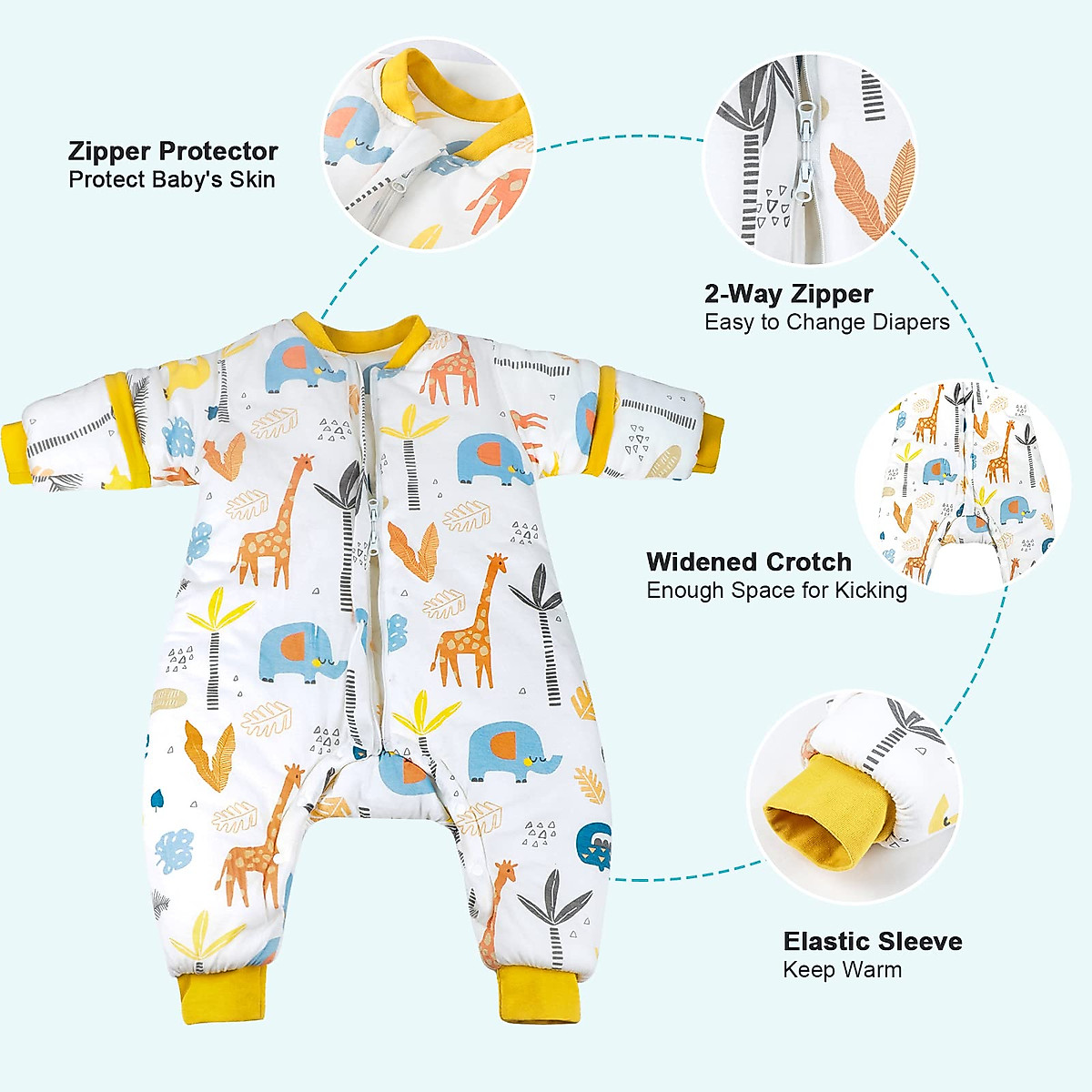 MOEMOE BABY Baby Sleep Sack with Legs Winter, Thicken Baby Sleeping Bag, Wearable Blanket Baby with Sleeves, Tog 3.5 Toddler Sleep Sack with Feet, 12M-6T