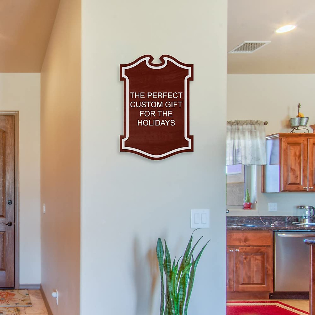 ComplianceSigns.com 10"x7" Plaque Shaped Engraved Custom Sign with Adhesive Strips, Engraved Plastic with Acrylic Core, Black on Marbled Platinum