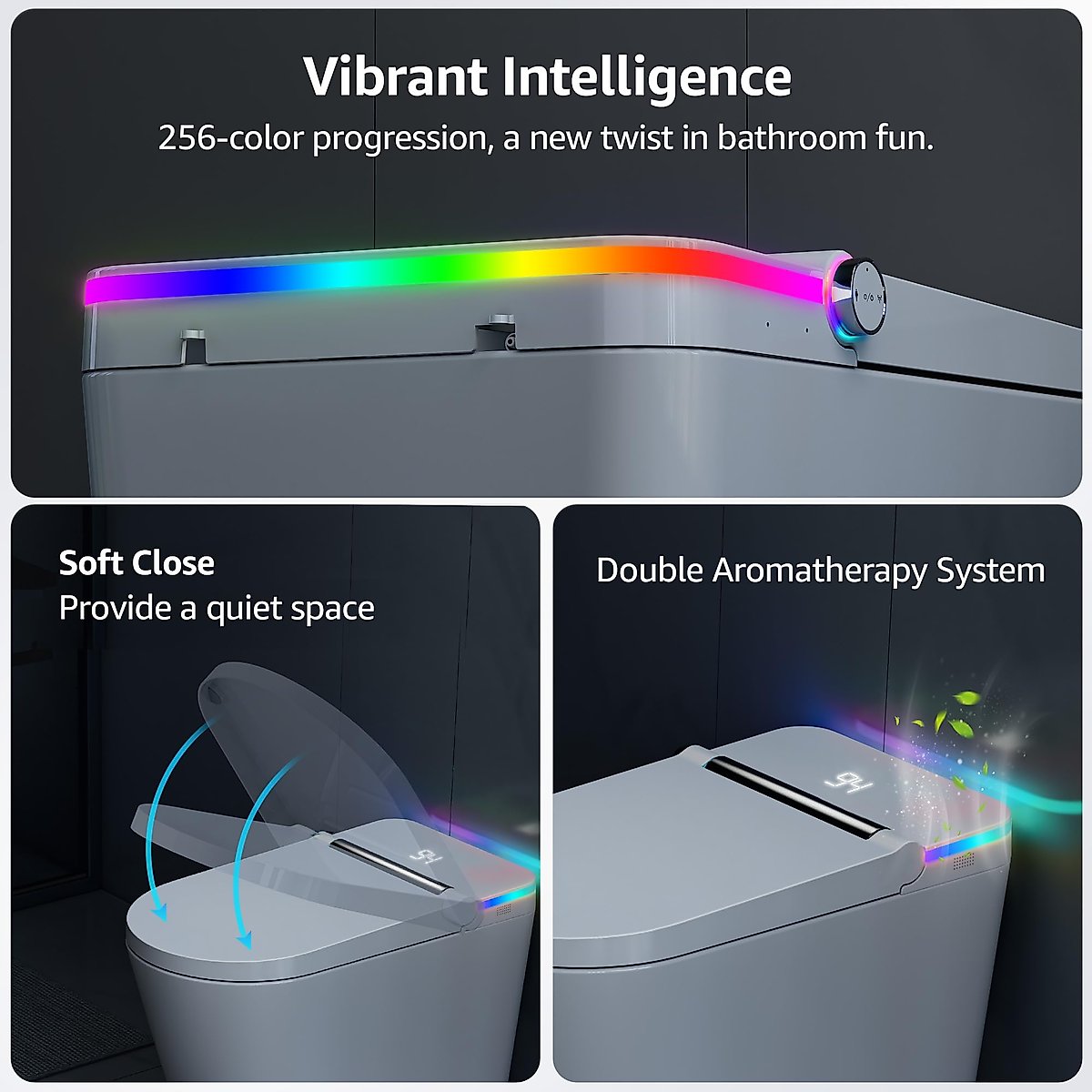 Tankless Smart Toilet with Built-In Bidet, Heated Seat, Warm Water and Dry, Simple Installation, with Foot Sensor and Night Light, Auto Flush, Auto Open & Close Lid, Wireless Remote Control