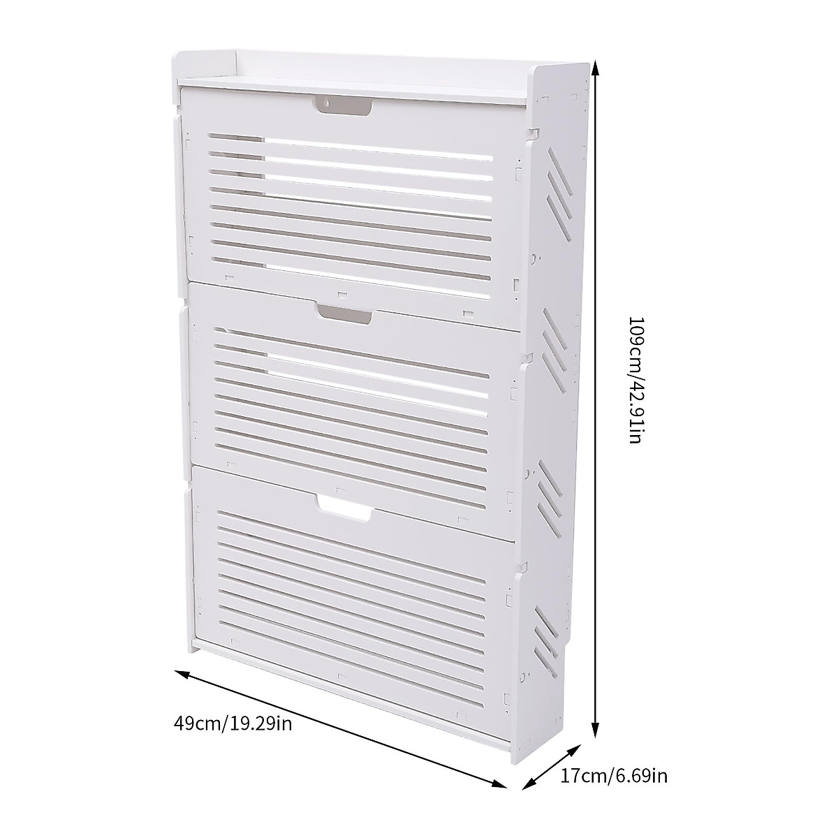 LUOSHALIYA Shoe Storage Cabinet, 3-Layer Shoe Organizer 19.29(L) x6.69(W) x42.91(H) inches, White Tipping Shoe Cabinet for Entryway, Living Room, Bedroom