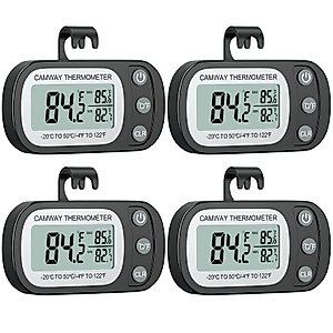 CAMWAY Refrigerator Fridge Thermometer Waterproof Digital Freezer Room Thermometer(-4°F to 122°F) Max/Min Record Function Large LCD Display Fridge and Freezer Thermometers(Black-4Pack)