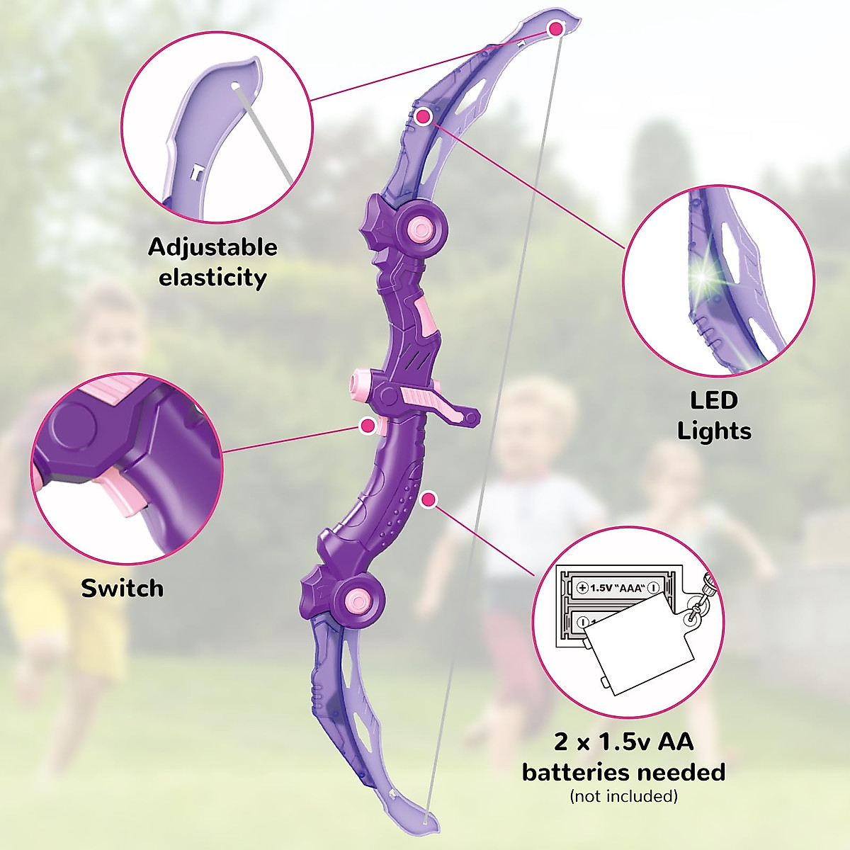 GMAOPHY Bow and Arrow Toys with LED Light Up Archery, for Girls 5 6 7 8 9 10 11 12 Year Old, Purple Indoor Outdoor Activity, Christmas Toy for Kids Girls Ages 6-8