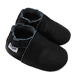 Mejale Baby Boy Girl Shoes Soft Soled Leather Moccasins Anti-Skid Infant Toddler Prewalker(Black,6-12 Months)