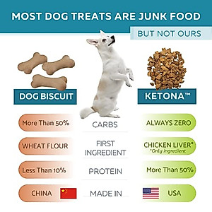 Ketona Zero Carb Chicken Liver Dog Treats - High Protein (52%), No Carb (0%), 100% Freeze Dried Chicken Liver Bites, Delicious and Healthy Treat and Training Reward