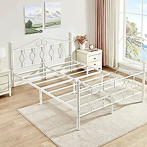 GreenForest Full Size Bed Frame with Headboard Heavy Duty Metal Platform Bed Frame with Underbed Storage No Box Spring Needed Mattress Foundation, White