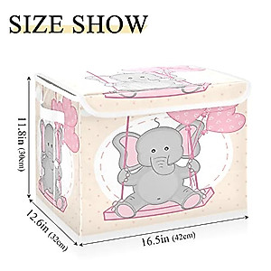 Kigai Cute Bowknot Elephant Storage Baskets for Shelves Foldable Closet Basket Storage Bins with Lid for Clothes Home Office Toys Organizers
