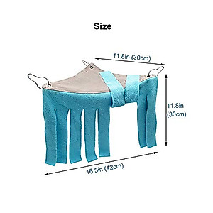 RIOUSSI Guinea Pig Hideout Hideaway Corner Fleece Toys Cage Accessories with Reversible Sides, Geo/Gray+Blue x 1 Curtain