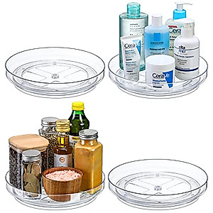 Set of 4, 9 Inch Clear Non-Skid Lazy Susan Organizers - Turntable Rack for Kitchen Cabinet, Pantry Organization and Storage, Fridge, Bathroom Closet, Vanity Countertop Makeup Organizing, Spice Rack