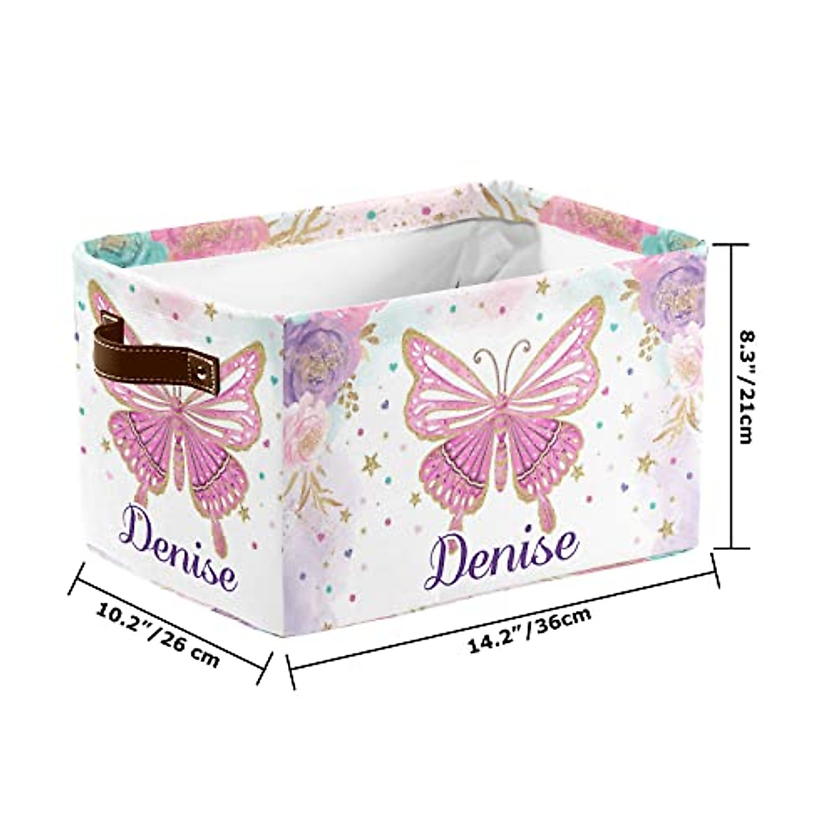 Magical Butterfly Fairy Personalized Large Storage Box for Toy,Bathroom,Nursery,Home Kitchen Shelves,Custom Closet Decorative Storage Bins 2 Pack
