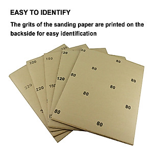 TR TOOLROCK 50 Sheets Sandpaper, 9" x 11" Sand Paper Sheets Assorted Grit of 80 120 150 220 320, Aluminum Oxide Sandpaper for Wood, Metal Sanding and Automotive Polishing