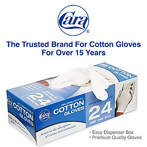 Cara Moisturizing Eczema 100% Premium Cotton Gloves, Medium, White, 24 Pair