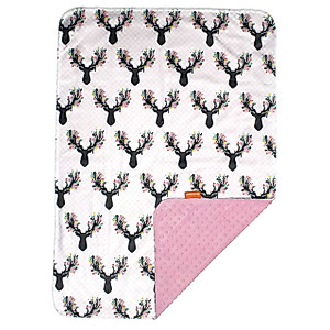 Dear Baby Gear Soft Floral Baby Blanket with Antlers - Newborn Girl Blanket - Warm Quilt and Infant Blankets - Toddler Blankets for Girls - Pink Cute Quilt- Light Pink 40x30 Inches