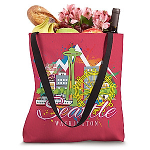 Seattle Washington Skyline Space Needle - Pink - Fashion Tote Bag