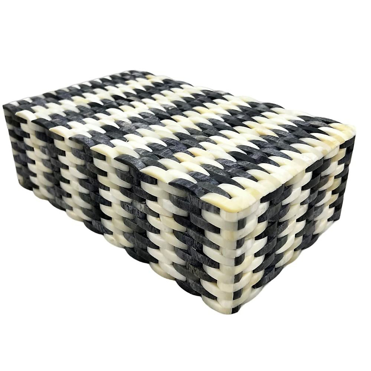 Decorative Inlay & Wooden Engraved Art Keepsake Box Storage For Jewelry Hand Finished White and Gray Mat Pattern Keepsake Oraganizer Rectangular Shape Bone Inlay Beautiful Home Décor & Table Décor