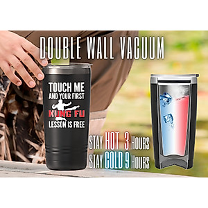 Onebttl Kung Fu Gifts For Men Women, Gifts for Kung Fu Lover, Touch Me and Your First Kung Fu Lesson is Free 20 oz Stainless Steel Insulated Tumbler with Straw, Lid