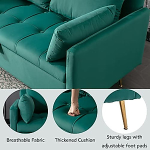 LukeAlon Modern 52" Wide Velvet Loveseat Sofa, Button Tufted Upholstered Counch with Gold Metal Legs Classic Storage Love Seats with Pillows for Living Room Small Places, Green