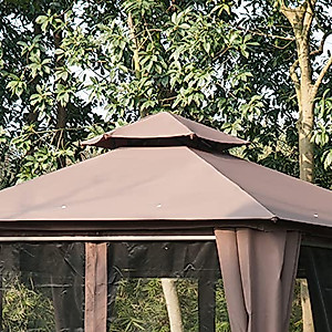 Outsunny 13' x 13' Patio Gazebo, Double Roof Hexagon Outdoor Gazebo Canopy Shelterwith Netting & Curtains, Solid Steel Frame for Garden, Lawn, Backyard and Deck, Coffee