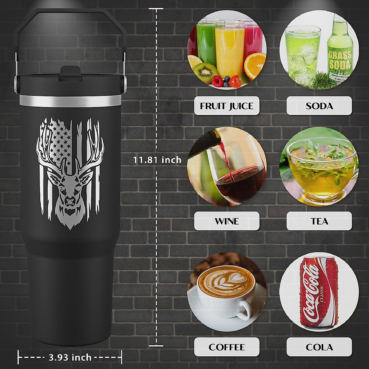 qchdln Hunting Gifts For Men - Cool Deer Coffee Mug - 30oz Insulated Hunting Tumbler with Handle - Fathers Day,Birthday,Christmas Gifts for Dad,Grandpa,Husband,Uncle