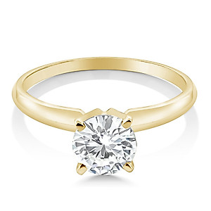 14K Yellow Gold Forever One Moissanite from Charles & Colvard Solitaire Engagement Ring For Women (1.00 Cttw, Round 6.5MM, Available In Size 5, 6, 7, 8, 9)