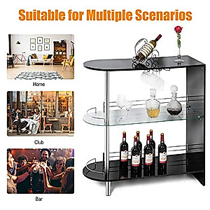 COSTWAY Bar Cabinets Table with 2-Holder, Modern Liquor Display Bar Cabinet with Tempered Glass Shelves, Wine Storage with Wine Glass Holders Ideal for Home/Kitchen/Bar/Pub, Black