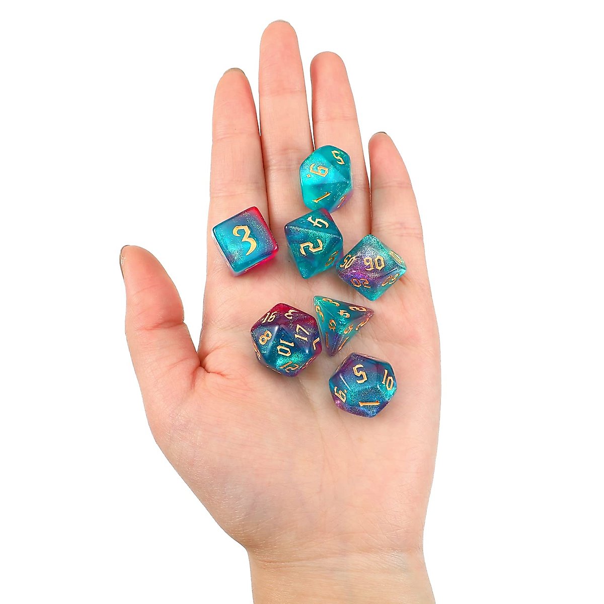 D20 Dice Set Dice Resin Translucent Colors Polyhedral Dice with Dice Box and Organza Bag Giant D4 D6 D8 D10 D12 D20 Dice Set for Role Play Games and Table Games