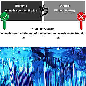 Blukey Thick 10 Feet by 15 Inch Royal Blue Foil Fringe Garland - Pack of 6 | Shiny Metallic Tinsel Banner for Parade Floats, Bridal Shower, Wedding, Birthday, Christmas | Wall Hanging Drapes (6)