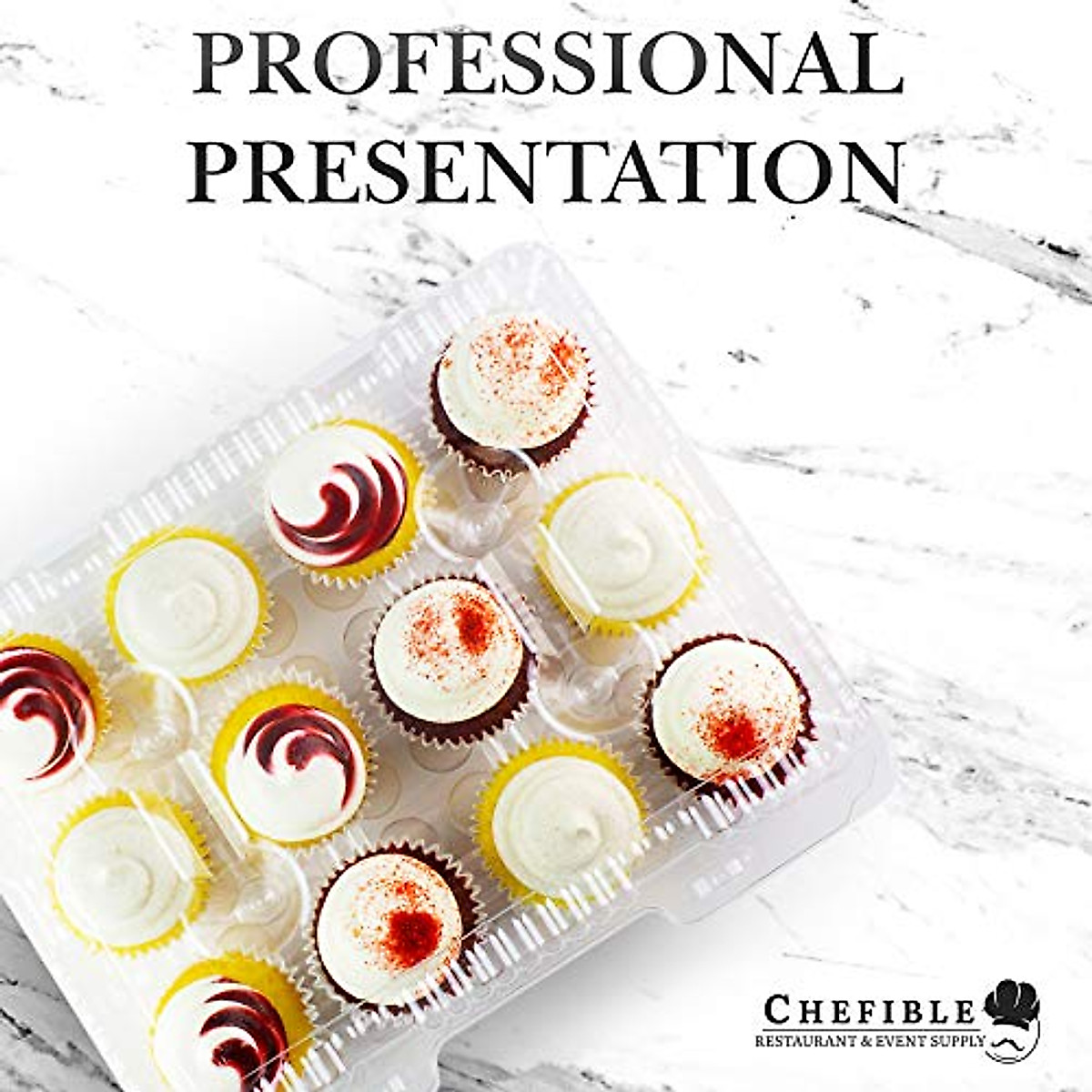 Chefible 12 Compartment Cupcake Container - Set of 4 | Plastic Disposable, Dozen Cavity, Cupcake Carrier with Secure High Top Design