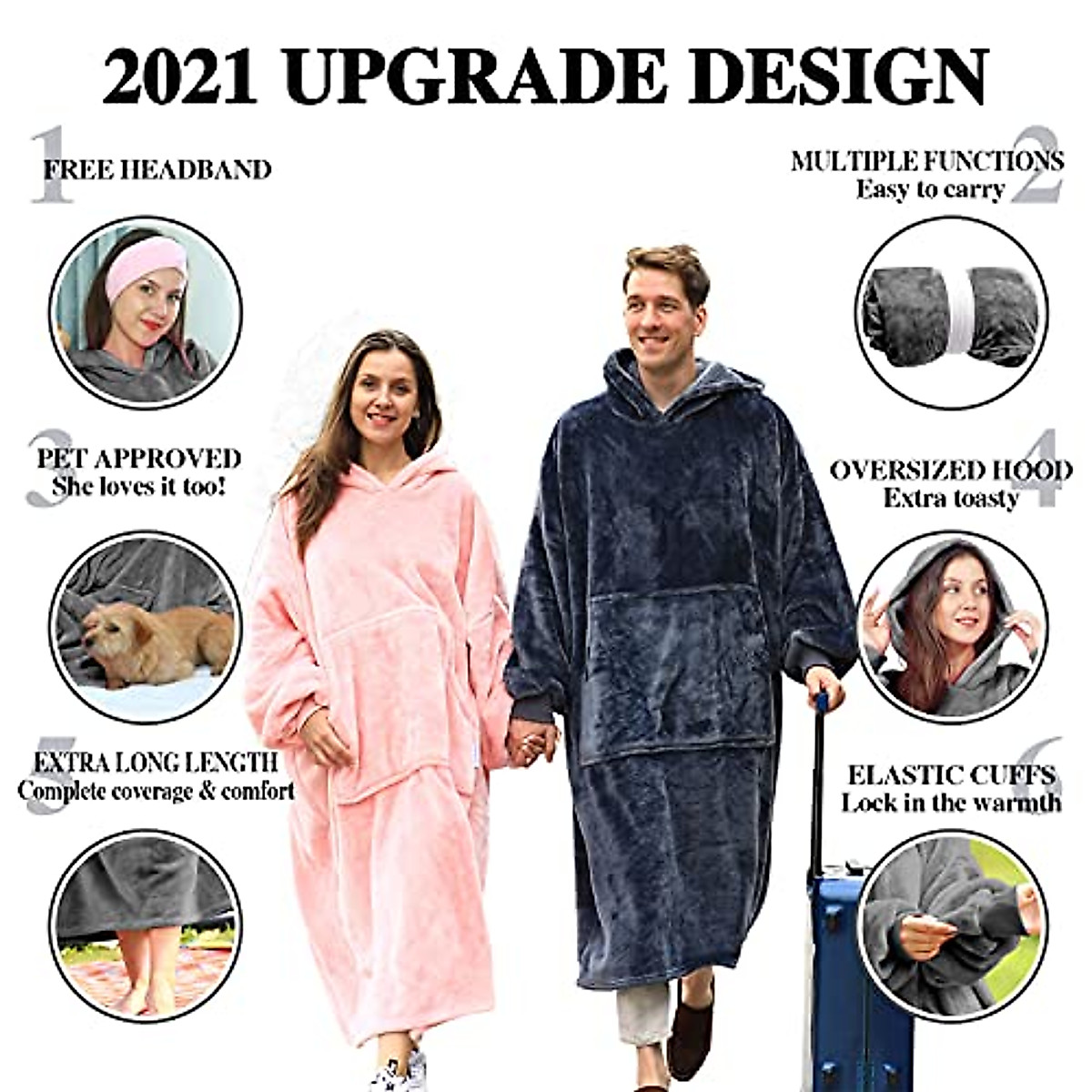 Blanket Sweatshirt Hoodie Blanket, Wearable Blanket Blanket Hoodie for Women, Hooded Blanket Cozy Blanket Women, Super Warm and Oversized Blanket with Sleeves and Giant Pocket (Dark Gray)