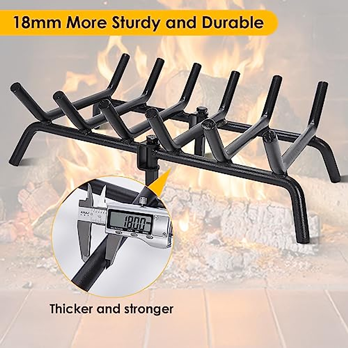 STBoo Fireplace Grate 20inch - Wood Stove Fire Grates Heavy Duty | Fireplace Log Holder | Firewood Log Burning Wrought Cast Iron Rack | Fire Pit Tray for Indoor Chimney Hearth & Outdoor Kindling Tool